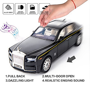 WAKAKAC 1/20 Phantom Model Car Alloy Diecast Collectible Pull Back Toy Car Classic Double Door Model Vehicle Logo Can Be Folded(Black)
