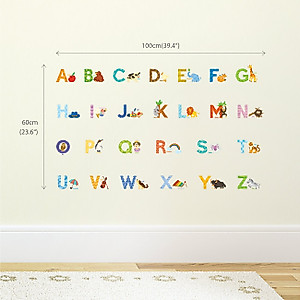 DECOWALL DS-8003 Watercolour Animal Alphabet Kids Wall Stickers Wall Decals Peel and Stick Removable Wall Stickers for Kids Nursery Bedroom Living Room (Small) d?cor