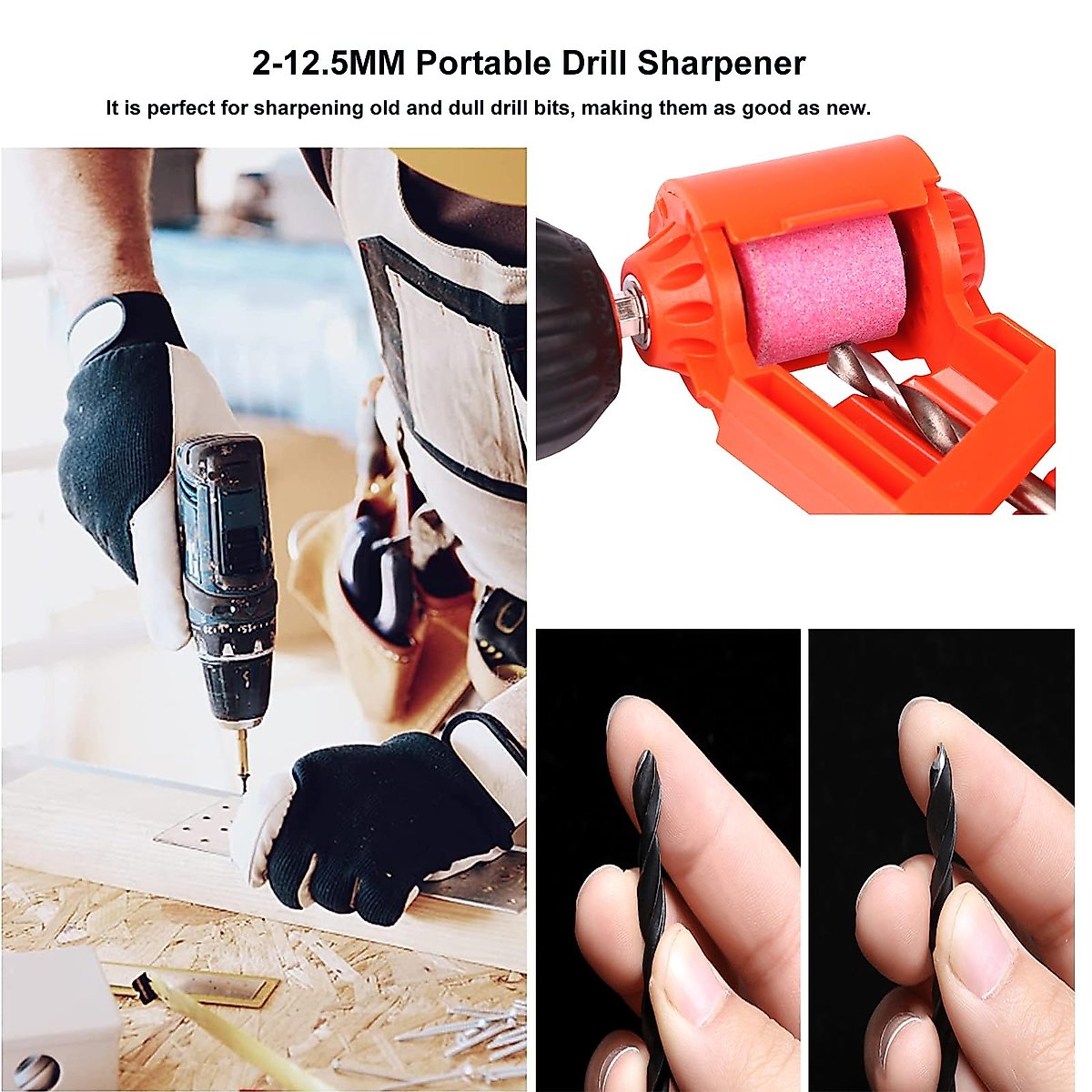 Drill Bit Sharpener Portable Diamond Drill Bits Sharpening Tool and Hex Shank Impact Twist Drill Bit Set 13 Pcs drill sharpener Tool set for Grinding Iron Drill Bits Hand Tool