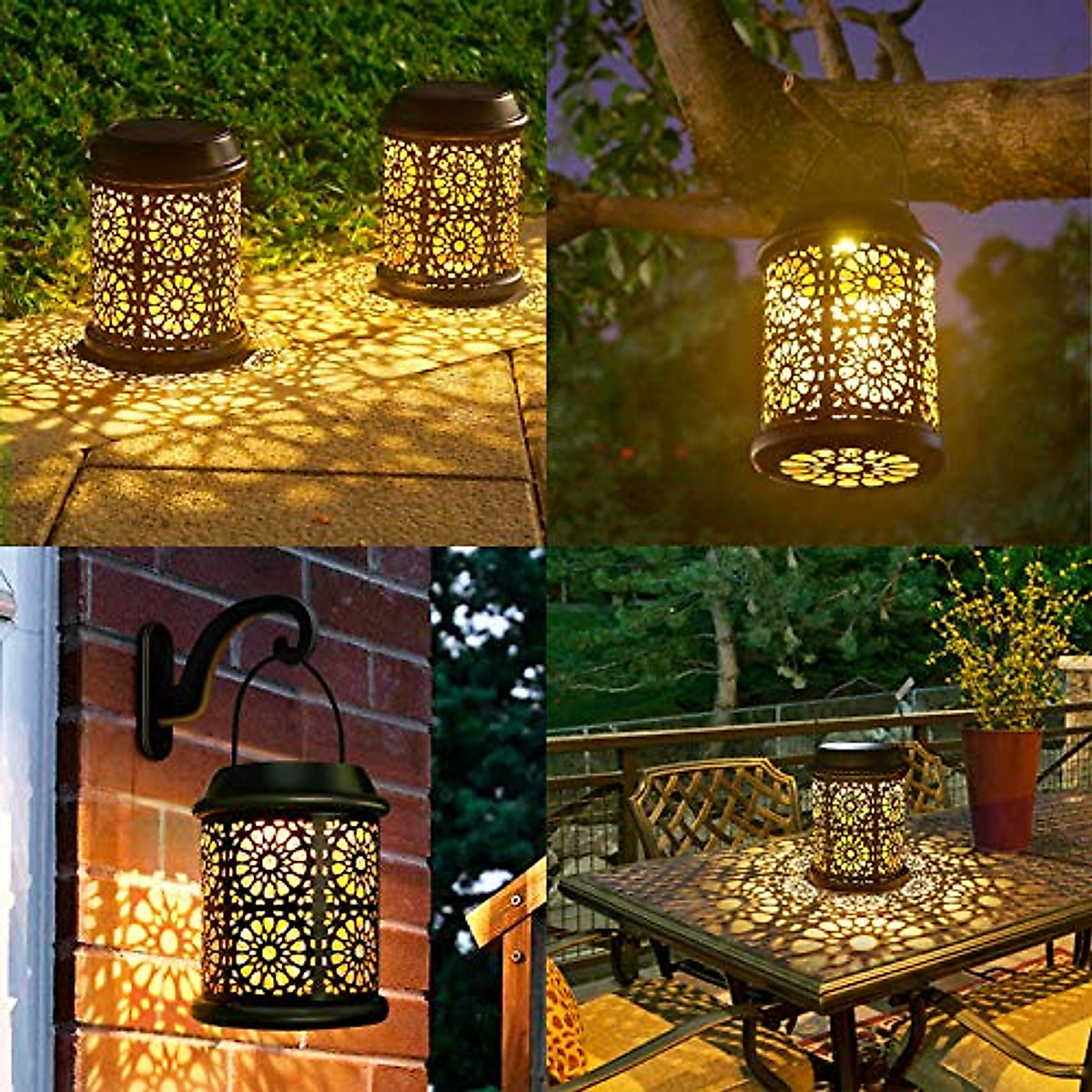 DenicMic Solar Lantern Outdoor Solar Lights Outdoor Hanging Solar Lantern with Handle & Hook Waterproof, 25 Lumen Warm White LED Metal Decorative for Garden, Patio, Porch,Yard, Walkway,1Pack (Black)