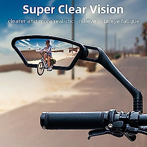 ROCKBROS 2023 Newest Bike Mirrors Handlebar Mount Rearview Mirror HD Blast-Resistant All-round Angle Adjustable Retractable Bicycle Mirror for E-bike （21-26mm Handlebar）