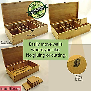 cookbook people Multikeep Adjustable Tea Box 128 Tea Bag Storage Organizer Bamboo Latching Lid (Blank Lid)
