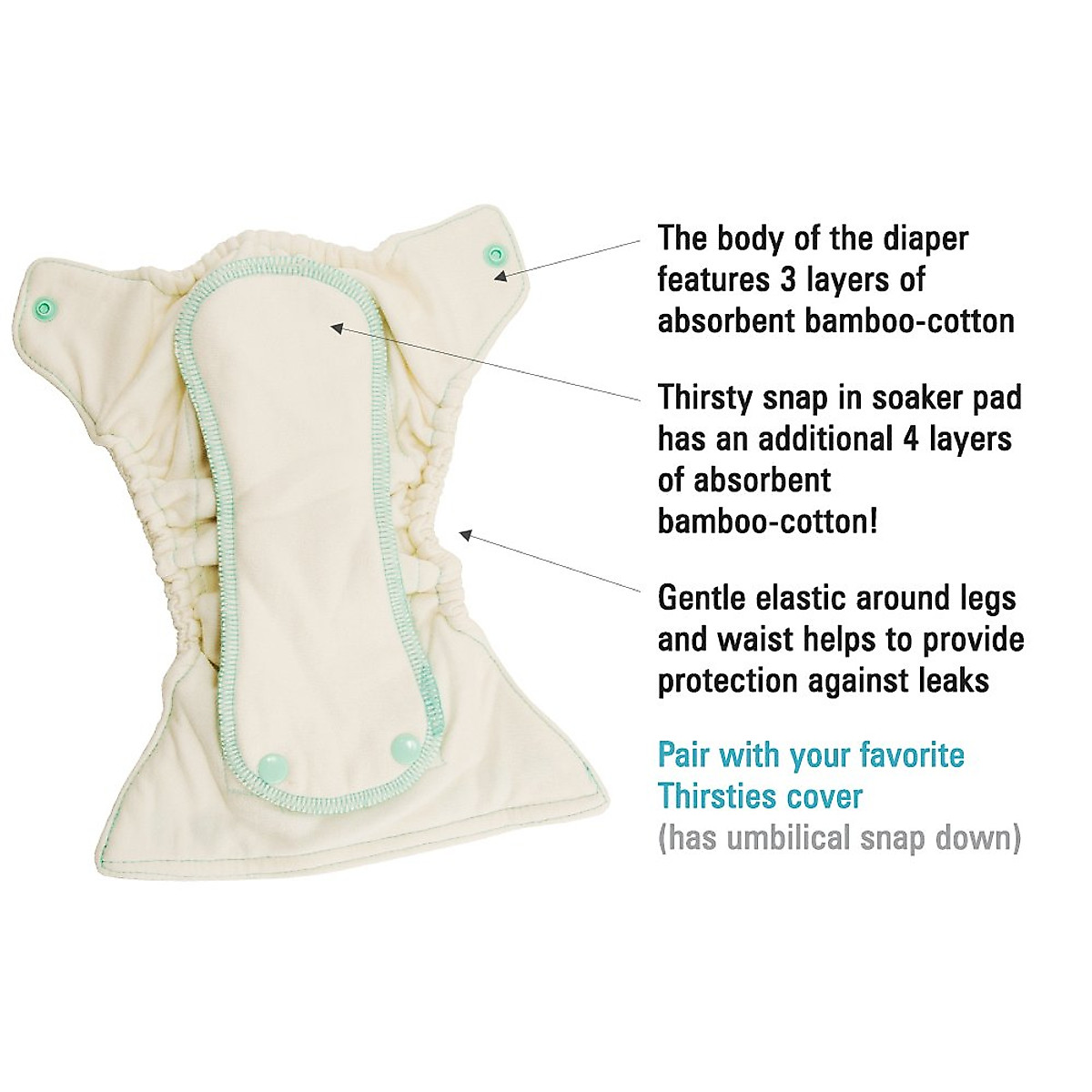 Thirsties Snap Natural One Size Fitted, Moss Diapers