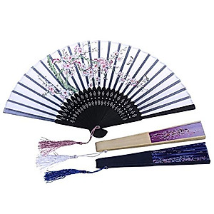 PHONME Decorative Folding Fans Folding Fans Chinese Style Dance Wedding Party Lace Silk Handheld Flower Fan Gift Hand Fan Vintage Style (Color : Navy)