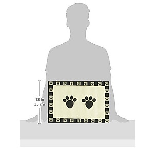 PetRageous 10209 Paws Tapestry Dog Non-Skid Machine Washable Placemat for Pet Feeding Stations with Rubber Backing 13-Inch by 19-Inch for Dogs and Cats, Black and Natural