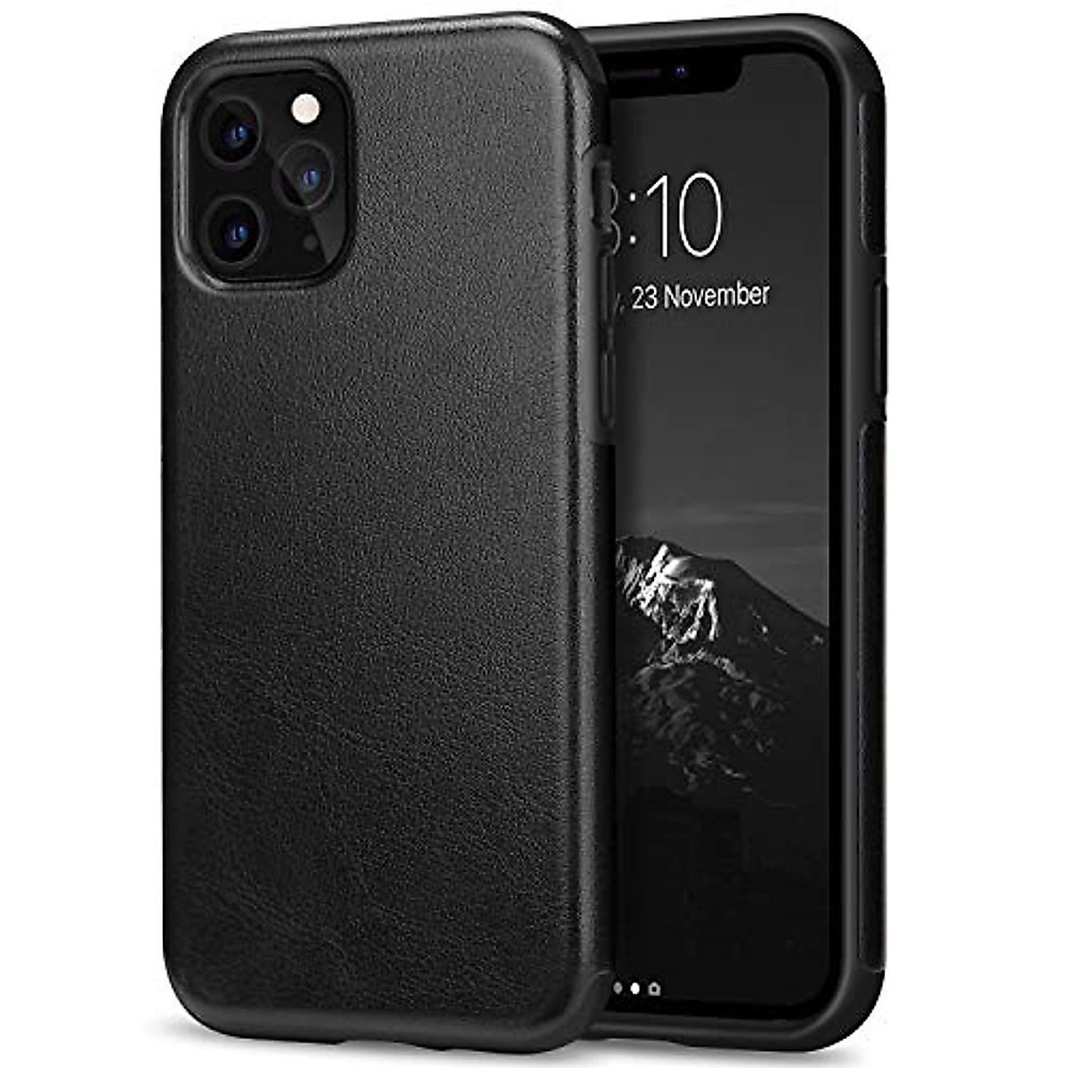 TENDLIN Compatible with iPhone 11 Pro Max Case Premium Leather TPU Hybrid Case (Black)