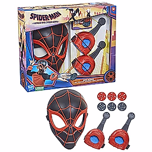 Spider-Man Marvel Across The Spider-Verse Web Action Gear, Miles Morales Costume Mask and Gauntlets, Super Hero Toys for 5 Year Old Boys and Girls and Up