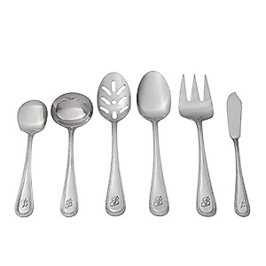 RiverRidge Monogrammed Beaded Flatware Set - L - 46-Piece Silverware with Custom Letter Stamp, 18/0 Stainless Steel Utensils Set for Daily Use & Special Occasions - Dishwasher Safe, Versatile Design