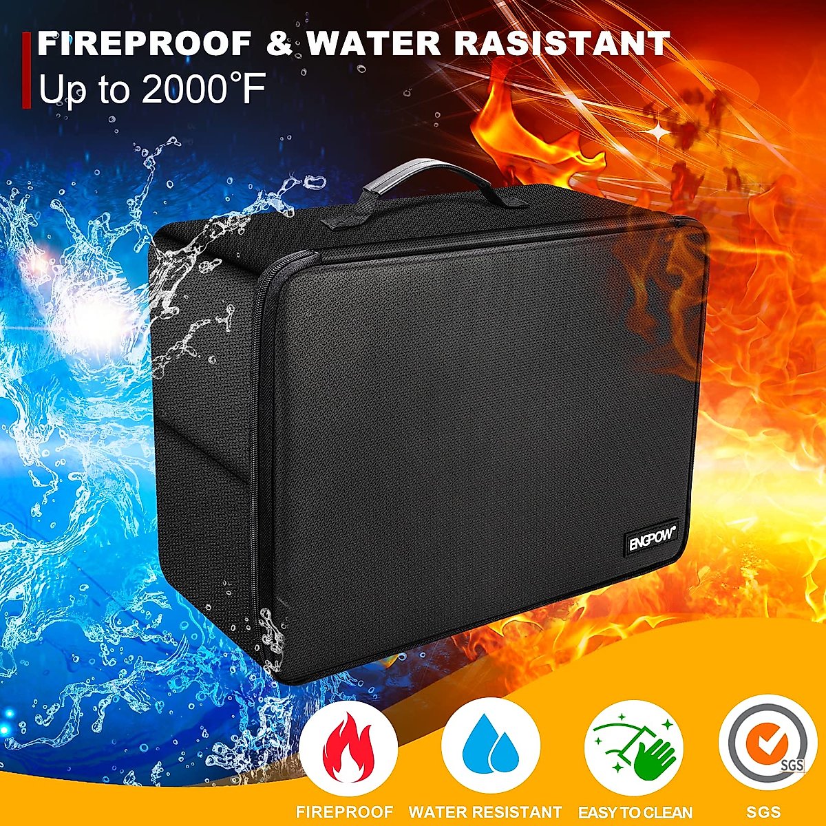 ENGPOW Fireproof Document Organizer Box with Lock,Collapsible Hard File Storage Box,Multi-Layer Waterproof Portable Travel Home Filing Storage Fireproof Safe for Important File,Cash,Letter/Legal Size