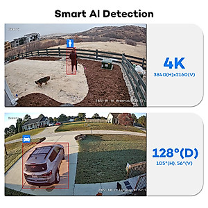 ONWOTE 4K 8MP PoE IP Security Camera, AI Human Vehicle Detection, 3840x2160P, 128° Field of View, Video Audio, Indoor Outdoor, Add-on Camera to PoE NVR System