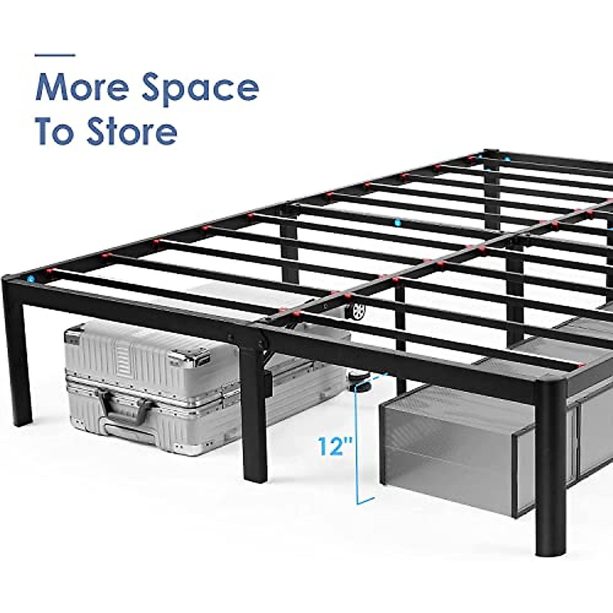 Devo Twin Bed Frame 14 Inch Heavy Duty Metal Platform Beds No Box Spring Needed with Sturdy Steal Slats Mattress Foundation Support Up to 2000 lbs,Easy Assembly, Noise Free,76x40inch, Black