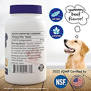 Health Thru Nutrition Dog-Vites CoQ10 for Dogs, Beef-Flavored Chewable Tablets, 30mg (Pack of 60)