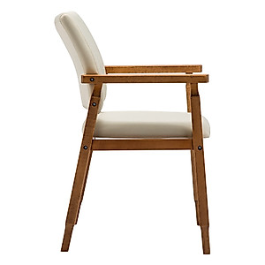 thksbought Mid Century Modern Walnut Dining Chairs Wood Arm Beige Fabric Kitchen Cafe Living Room Decor Furniture