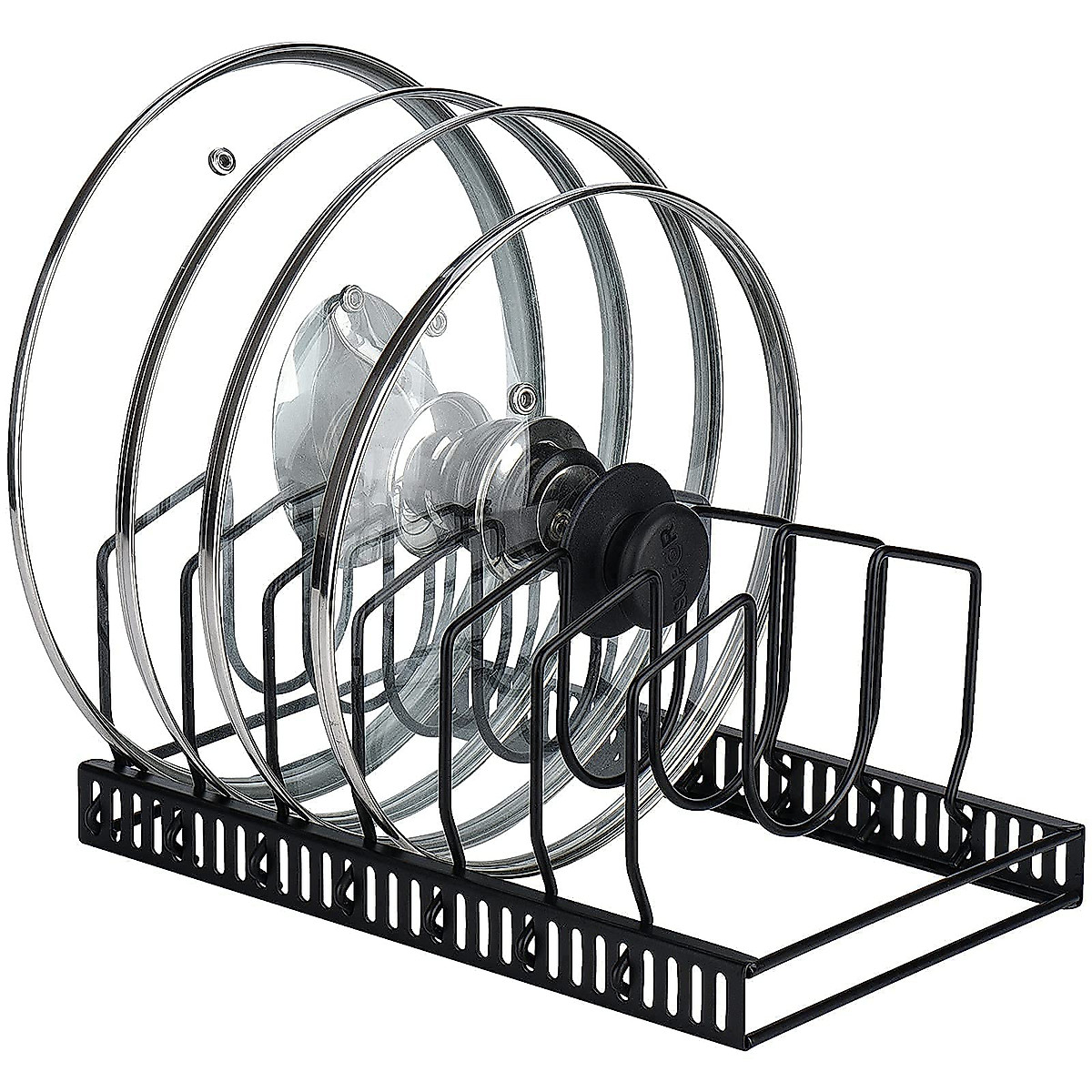 Toplife Adjustable 10+ Pans Organizer Rack + 7+ Lids Organizer Rack for Kitchen Cabinet, Black