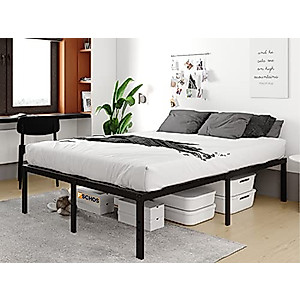 FSCHOS Full-Size-Bed-Frame / 18 Inch High/Metal Bed-Frames-Full/Reinforced Steel Slats Support/No Box Spring Needed/Heavy Duty Mattress Foundation/Easy Assembly/Noise Free/Black