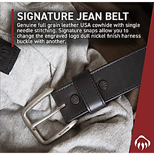 Wolverine Men Rugged Boot Leather Work Belt, Signature-Black, 44