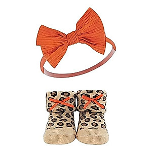 Hudson Baby Infant Girl Headband and Socks Giftset, Fall Leopard, One Size