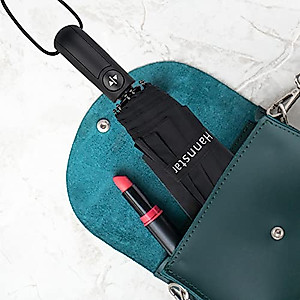 Hannstar Folding Travel Umbrella, Windproof Strong and Portable - Wind Resistant, Compact Durable Umbrella, Auto Open/Close, Lightweight Backpack Umbrella (Black)