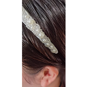 Inspirelle 5 Count Beaded Elastic Headband, Fashionable Handmade Imitation Pearl Beading Hairbands for Lady Women Girls