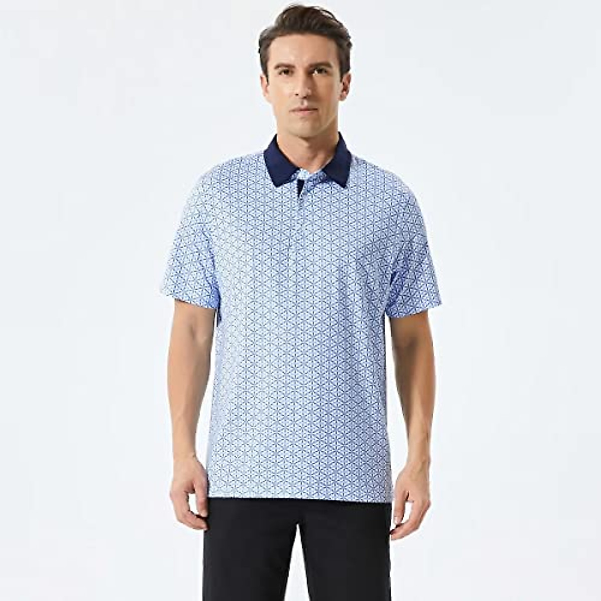 Mens Golf Shirts Dry Fit Short Sleeve Print Moisture Wicking Casual Polo Shirt