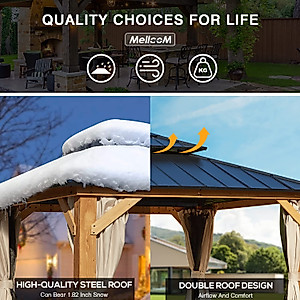 MELLCOM 11'x13' Wood Gazebo, Outdoor Hardtop Cedar Wooden Frame Gazebos with Galvanized Steel Double Roof, Includeds Curtains and Nettings for Patio, Garden and Backyard
