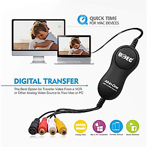 UCEC USB 2.0 Video Capture Card Device, VHS VCR TV to DVD Converter for Mac OS X PC Windows 7 8 10 11