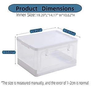 RUNMEIJIA Storage Bins，Clear Plastic Folding Storage Box with Lid with Wheels Stackable Plastic Box, For Home, Dorm and Office Organization, Fabric Toys Books Snacks Bottles (50 Quarts, White)