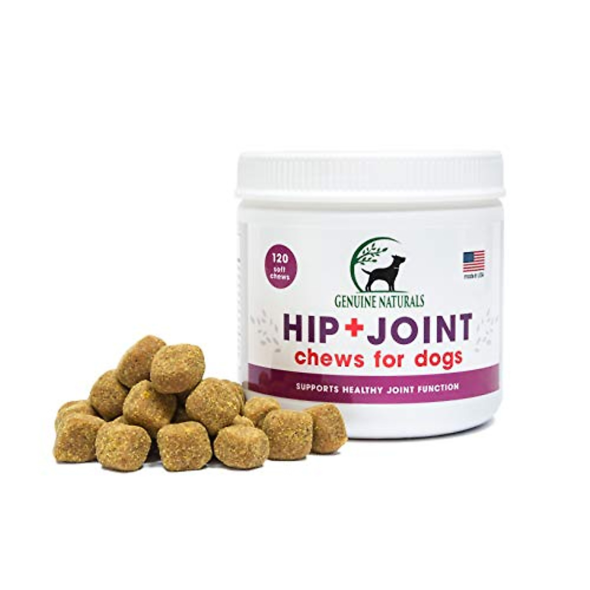 Genuine Naturals™ Hip and Joint Supplement for Dogs - Glucosamine Chondroitin, MSM, Organic Turmeric Soft Chews, Dog Vitamins, Supports Healthy Joint Function and Helps with Pain Relief,120 Count