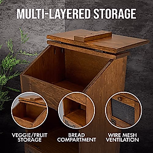 Peaceful Classics Potato Storage Wood Box, Wooden Bread Storage Bins, Decorative Potato and Onion Storage Bin, Potato Bin w/Grocery Section, Wooden Vegetable Storage w/Lid for Kitchen Pantry, Cherry