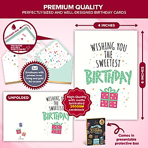 Decorably Assorted Cards with Envelopes & Stickers - 24 Pack Foiled and Glittery Box of Birthday Cards with Envelopes, Printed Message Inside Boxed Birthday Cards Assortment, 6x4 Birthday Card Pack