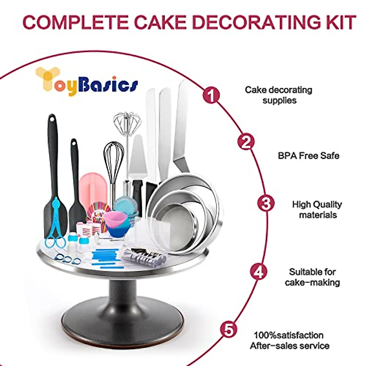 Cake Decorating Supplies with Aluminum Alloy Revolving Cake Stand, Cake Carrier, Acrylic Round Cake Discs, 268PCS Cake Decorating Kit with 54 Piping Tips, Various Cake Spatula, Reuseable Cake Board
