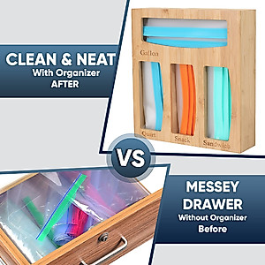 Bag Storage Organizer for Drawer, Food Storage Bags Organizer Baggie Organizer Holders Dispenser for Kitchen Drawer, Suitable for Gallon, Sandwich & Snack Bags