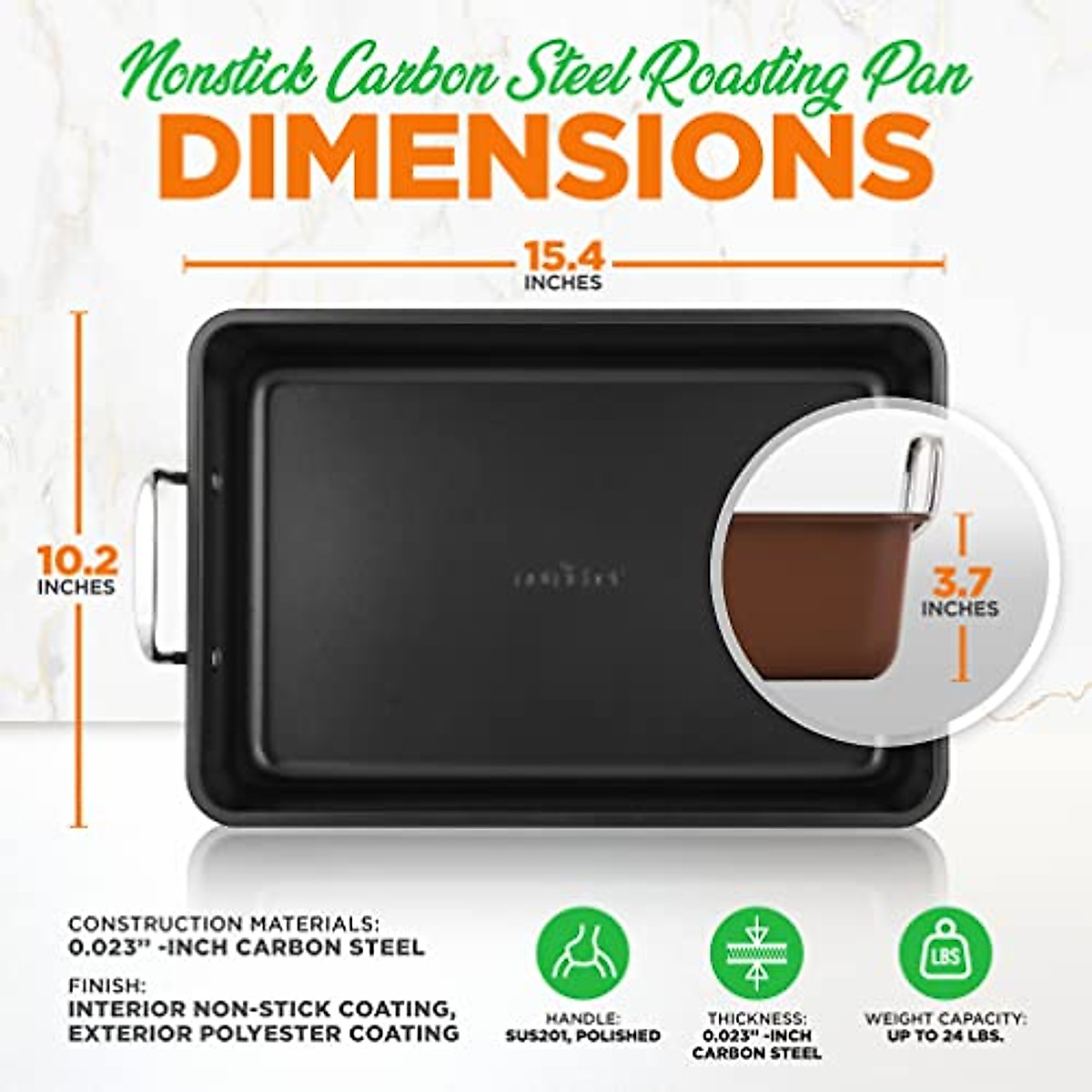 NutriChef Non Stick Roasting Pan with Wire Handle, Carbon Steel Material, Turkey Chicken Roasting Pan Great for Thanksgiving Dinners, Tender Roast, Deep Dishes, and More