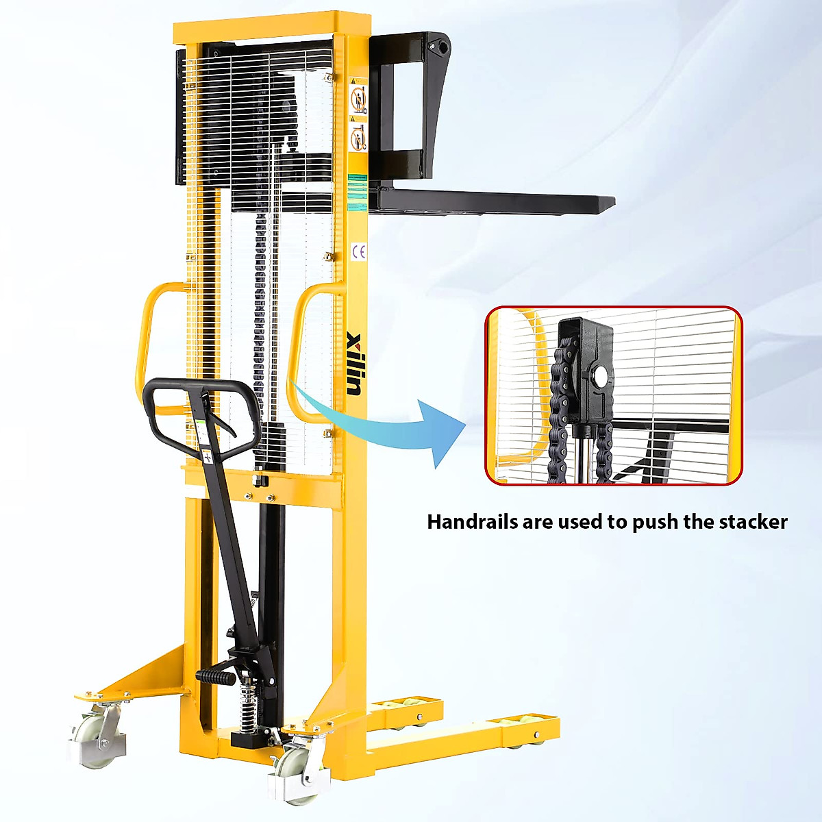 Xilin Manual Pallet Truck Stacker 2200lbs Capacity 63" Hydraulic Lift Height with Adjustable Forks and Fixed Legs Handling Tools