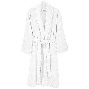 Amazon Brand – Pinzon Unisex Terry Bathrobe 100% Cotton, White, Medium / Large