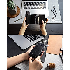 VULKIT Credit Card Holder RFID Blocking Leather Automatic Pop Up Wallet Magnetic Wallet Double Card Case for Men and Women Cross Black