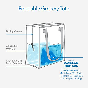 PackIt Freezable Grocery Shopping Bag with Zip Closure, Fresh Stripe