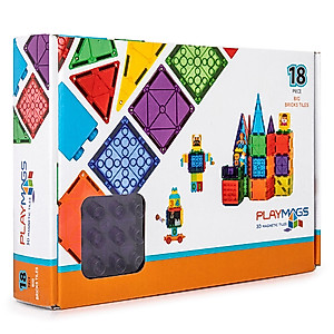 Playmags Magnetic Tiles, 18Pcs Magnetic Building Bricks, Exclusive Magnetic Blocks, Skill Development, Ages 3+ (Big Bricks Tiles)