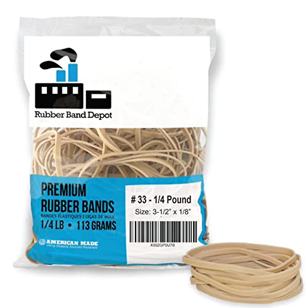Rubber Bands, Rubber Band Depot, Size #33, Approximately 205 Rubber Bands Per Bag, Rubber Band Measurements: 3-1/2" x 1/8'' - 1/4 Pound