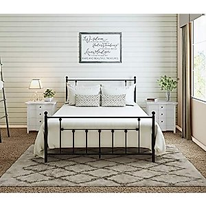 AMBEE21 Victorian Queen Metal Bed Frame with Headboard and Footboard Platform/Wrought Iron/Heavy Duty/Solid Sturdy Metal Slat/Black/No Box Spring Needed/Mattress Foundation/Under Bed Storage