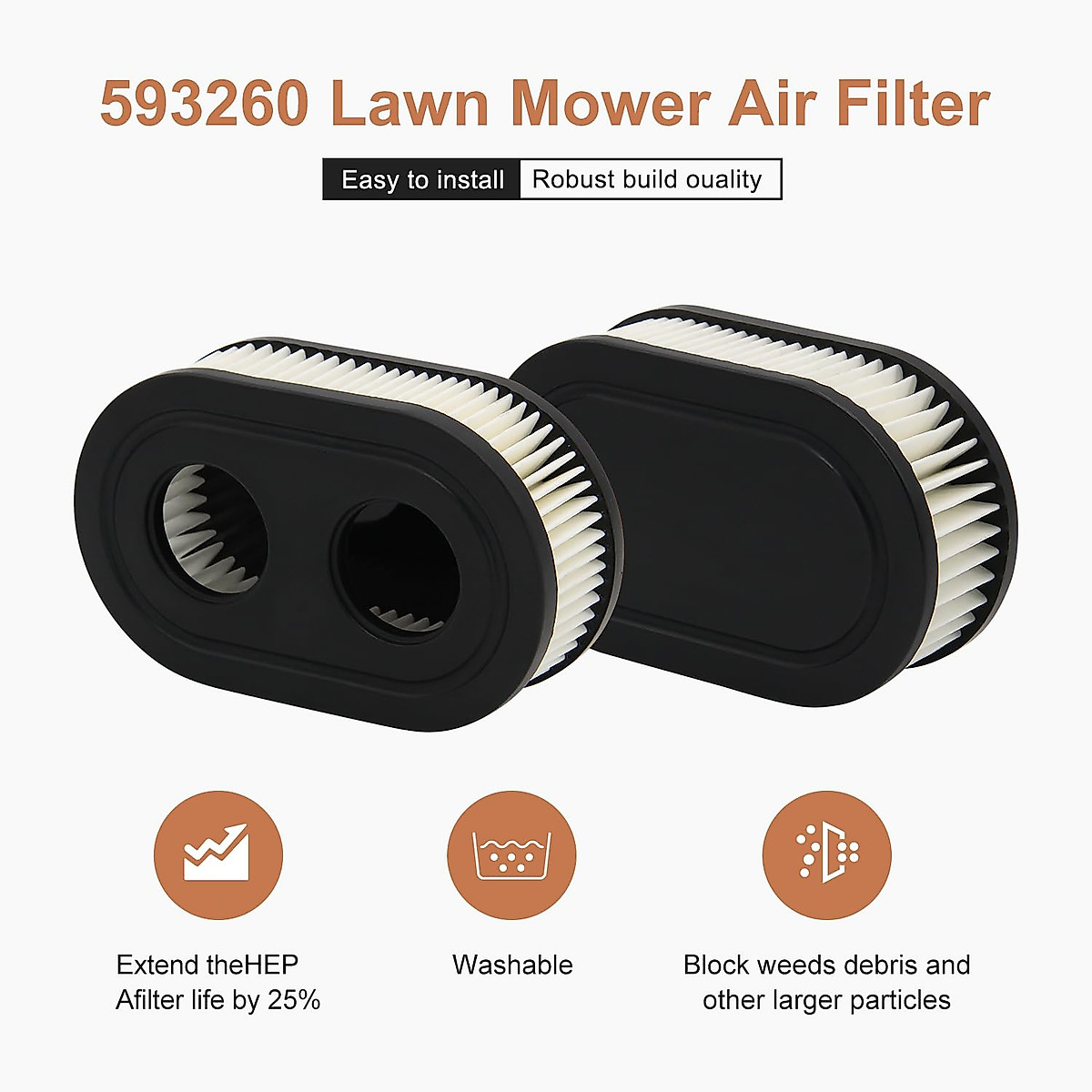 593260 Lawn Mower Air Filter Fit for 593260 798452 334404 Series Engine 550E 500EX 550EX 625 575EX 4247 5432 5432K 09P00 09P702 Lawn Mower Air Filter Mower Series Engine Accessories - 2 Pack