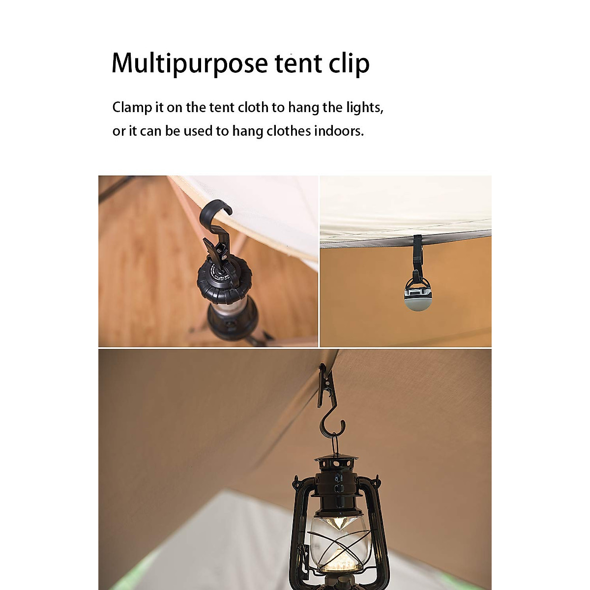 OMUKY Light Hook Multifunctional Tent Canopy Clip Outdoor Camping Equipment Accessories Practical Clothespin 4pcs (Black-4pcs)