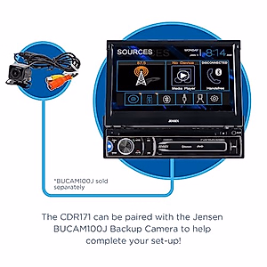 JENSEN CDR171 7 inch AM/FM Motorized Flip Out LED Media Touch Screen Single Din Car Stereo Radio | CD & DVD Player | Push to Talk Assistant | Bluetooth | Backup Camera Input | USB and 3.5mm AUX Inputs
