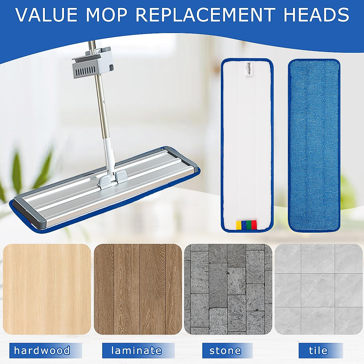 12 Pack Replacement Microfiber Pad for Universal Commercial 18 Inch Mop Head- Heavy Duty - Wet & Dry Commercial Cleaning Refills Reusable Mop Refills Fit for Most Microfiber Flat Mop System