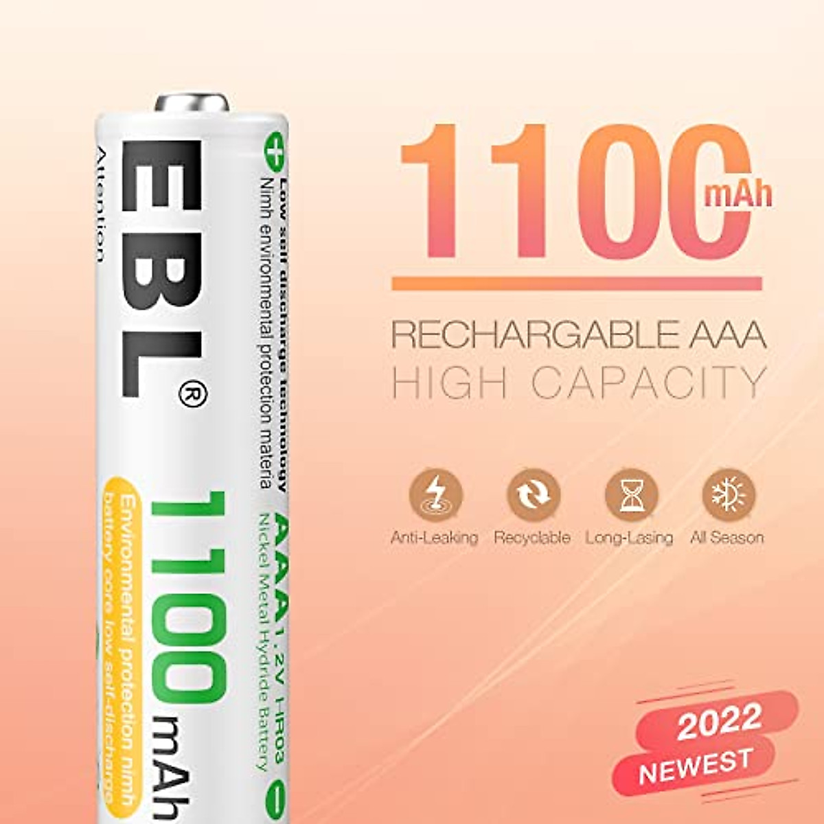 EBL AAA Rechargeable Batteries, 8 Pack Precharged AAA Batteries 1.2V 1100mAh with AA AAA Battery Charger