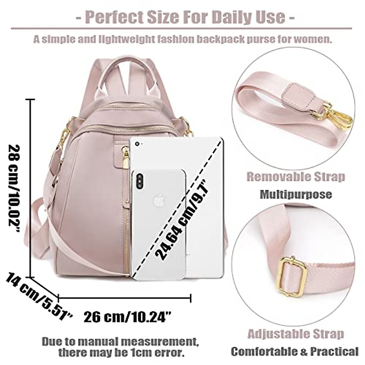 Small Cute Backpack Purse for Women Convertible Casual Shoulder Bag Fashion Satchel Handbag with Anti-Theft Pocket (Pink)