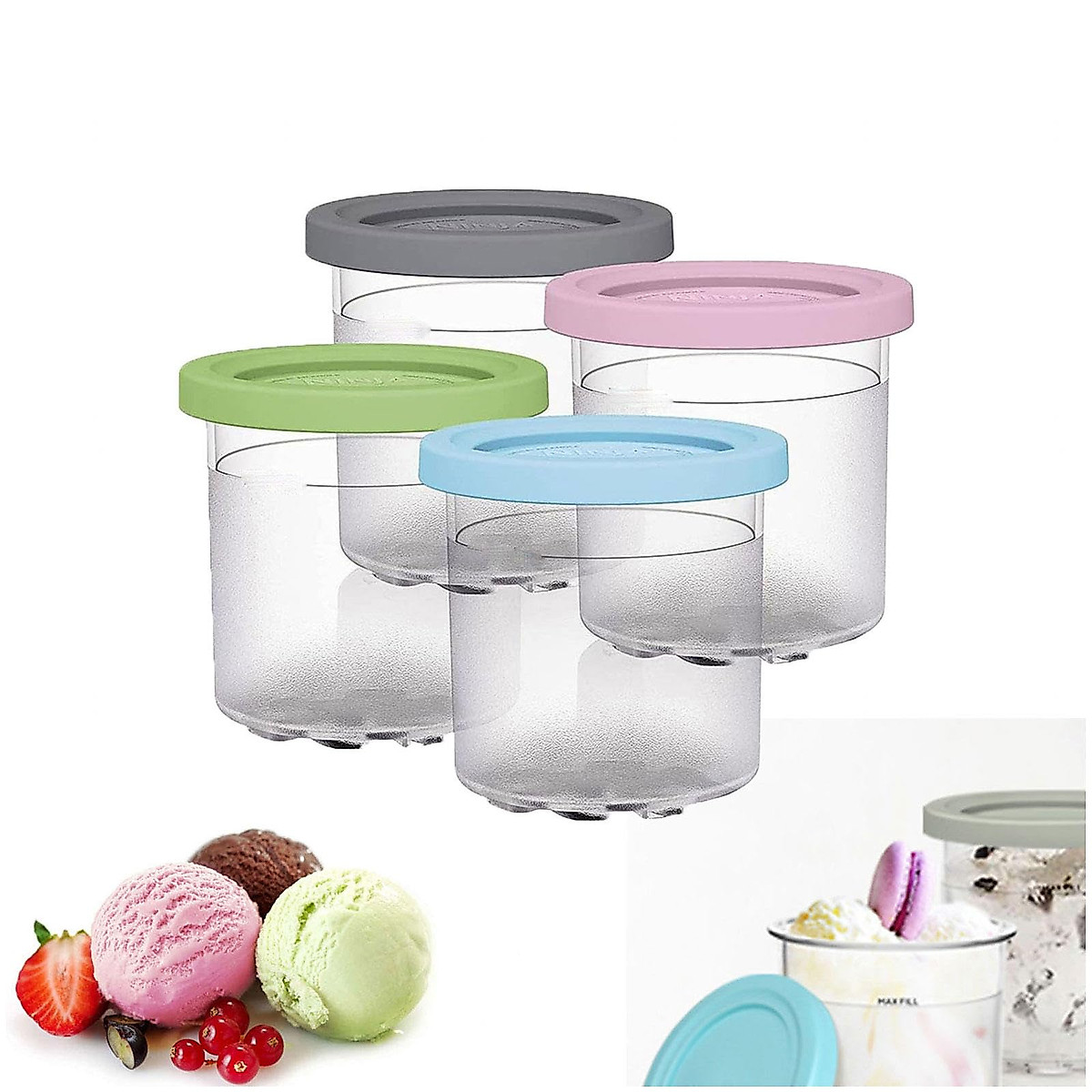Creami Pints and Lids, for Ninja Pints,16 OZ Ice Cream Storage Containers Airtight,Reusable Compatible NC301 NC300 NC299AMZ Series Ice Cream Maker