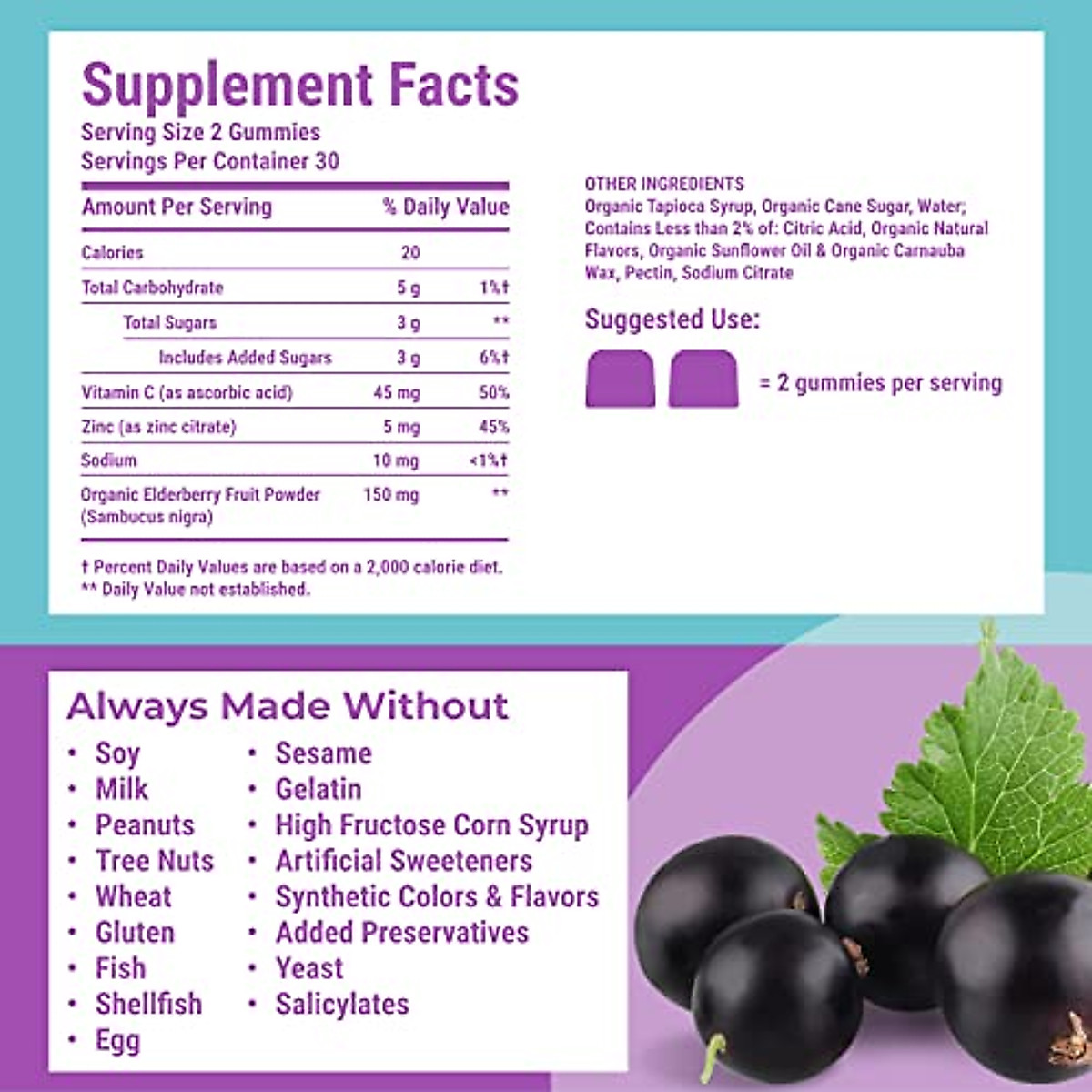 Hyland's Naturals Organic Elderberry Plus Gummies, Organic Black Elderberry with ZINC and Vitamin C, Immune Support Supplement for Adults, 60 Vegan Gummies (30 Days)