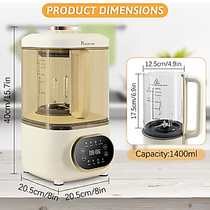 RUN.SE 8-In-1 Soymilk Maker with Low noise Soundproof Cover 50oz./1.5L Fully Automatic for Heat Soy Milk Oat Milk Soup Tea Smoothie Baby Food Self-Cleaning with Delay Start
