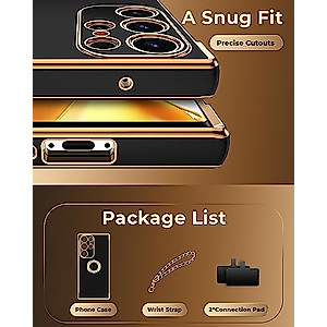 Miss Arts for Samsung Galaxy S22 Ultra Case, Ring Holder Stand Luxury Bling Electroplated Phone Case with Strap, Cute Soft TPU Samsung S22 Ultra Cover for Women Girls, Black